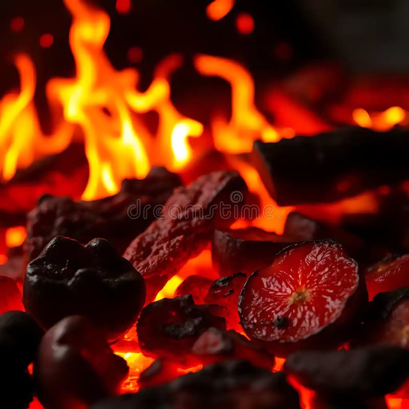 Flaming Fire and Coal Glowing on Fire with Glowing Coals Stock ...