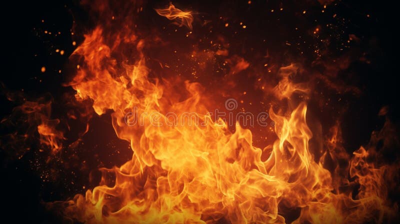 Flaming Fire on a Dark Background. Isolated, Abstract Texture of Fire ...