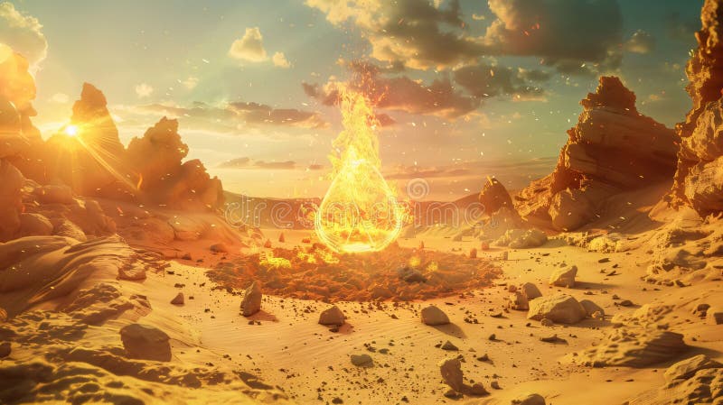 Flaming Fire in the Desert. 3D Rendering Stock Illustration ...