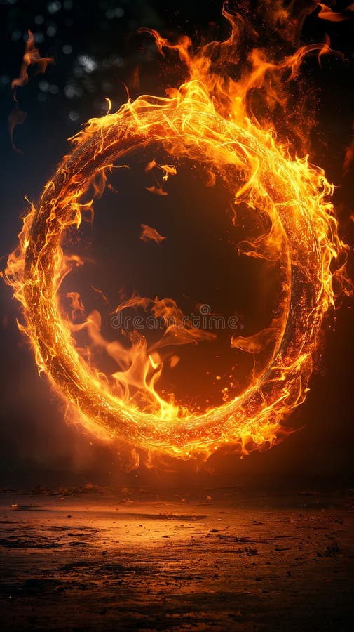 Flaming Fire Ring Frame with Smoke on Dark Background Stock Image ...