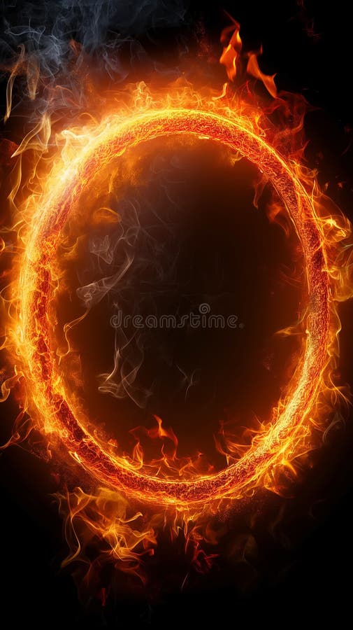 Flaming Fire Ring Frame with Smoke on Dark Background Stock Image ...