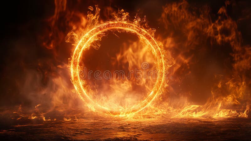 Flaming Fire Ring Frame with Smoke on Dark Background Stock Image ...