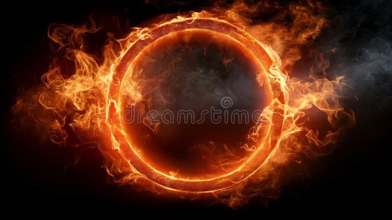 Flaming Fire Ring Frame with Smoke on Dark Background Stock Photo ...