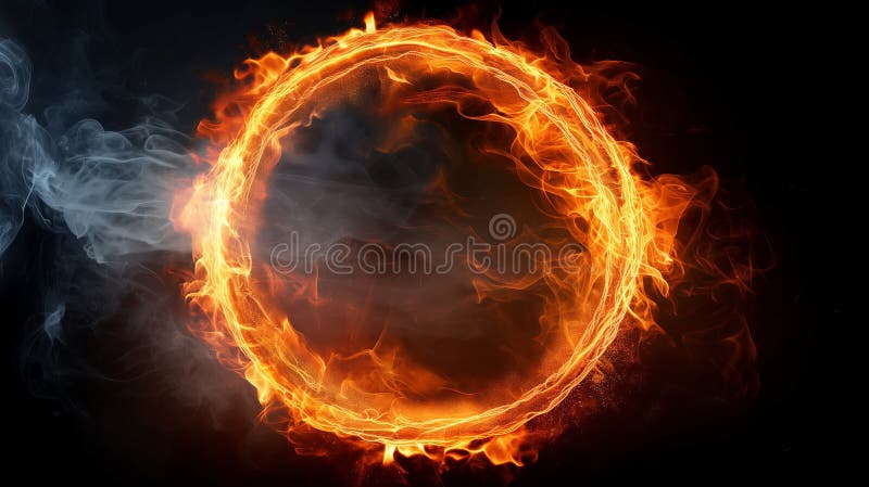 Flaming Fire Ring Frame with Smoke on Dark Background Stock Image ...