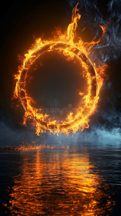 Flaming Fire Ring Frame with Smoke on Dark Background Stock Photo ...