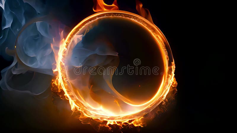 Flaming Fire Ring Frame with Smoke on Dark Background Stock Footage ...