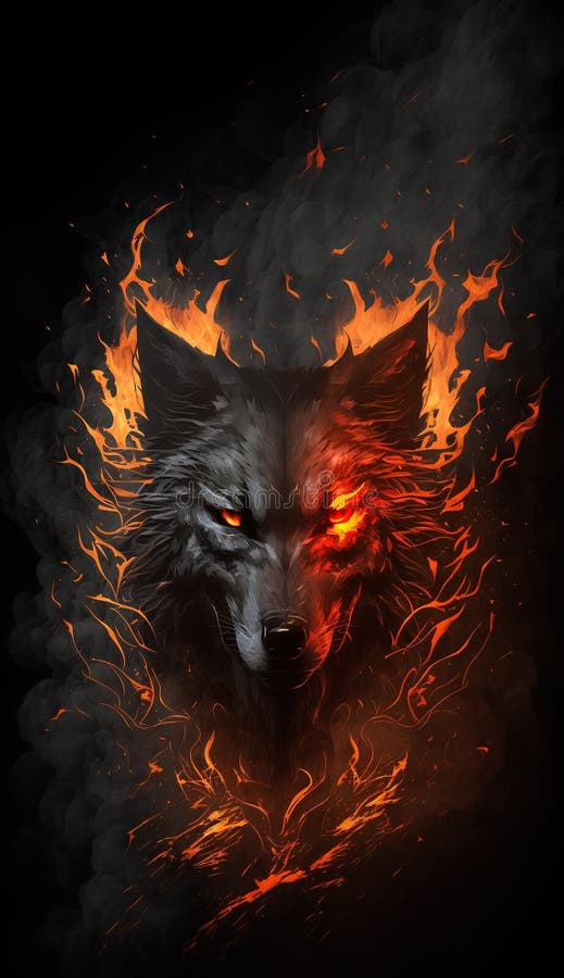 Flaming Wolf Head on Fire Background, Fire and Flames Stock ...