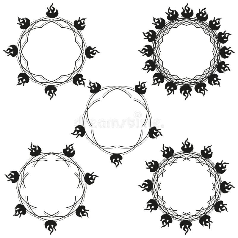 Flaming Frame Circles. Fiery Ring Motif. Black White Contrast. Vector ...