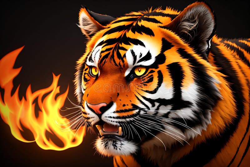 Flaming Fury the Black and Orange Tiger.AI Generated Stock Illustration ...