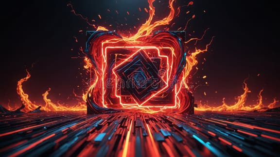 Flaming Geometric Shape on Digital Plane, Representing Power and ...