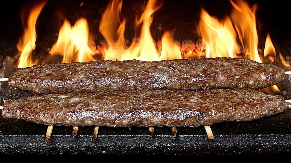 Flaming Grill Kebabs Cooking Fire Background Stock Photo - Image of ...