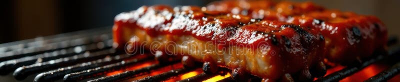Flaming Grill, Succulent BBQ Ribs, Char Marks , Close Up, Grill Stock ...
