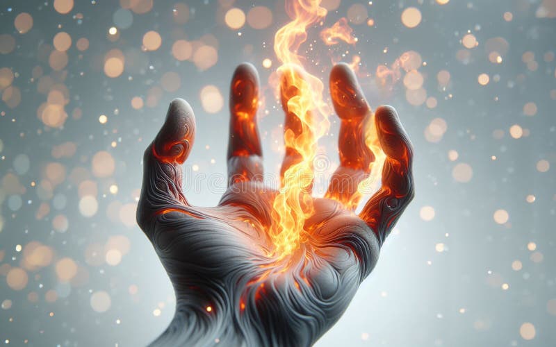 Flaming Hand Open Hand and Flames, Fantasy, Bokeh Background Stock ...