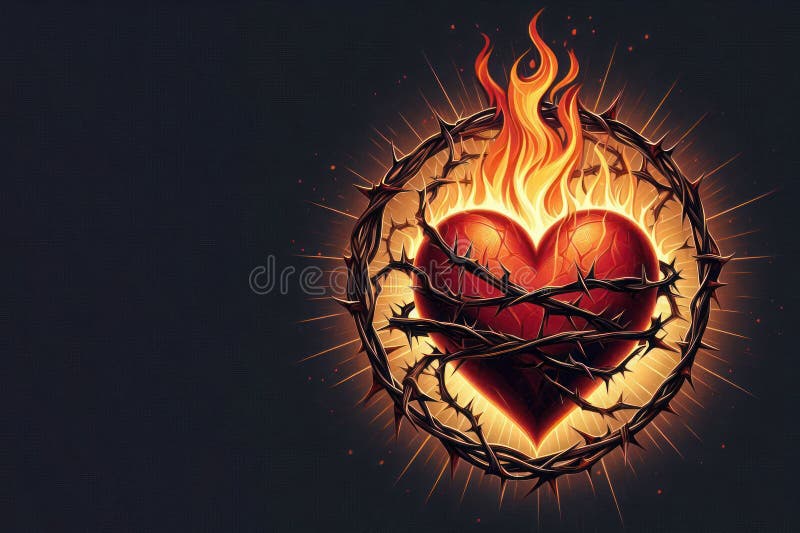 A Flaming Heart in a Crown of Thorns, a Symbol of Passion and Pain ...