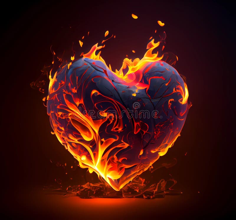 Flaming Heart on a Dark Background. Unrequited Love Devouring Fire ...