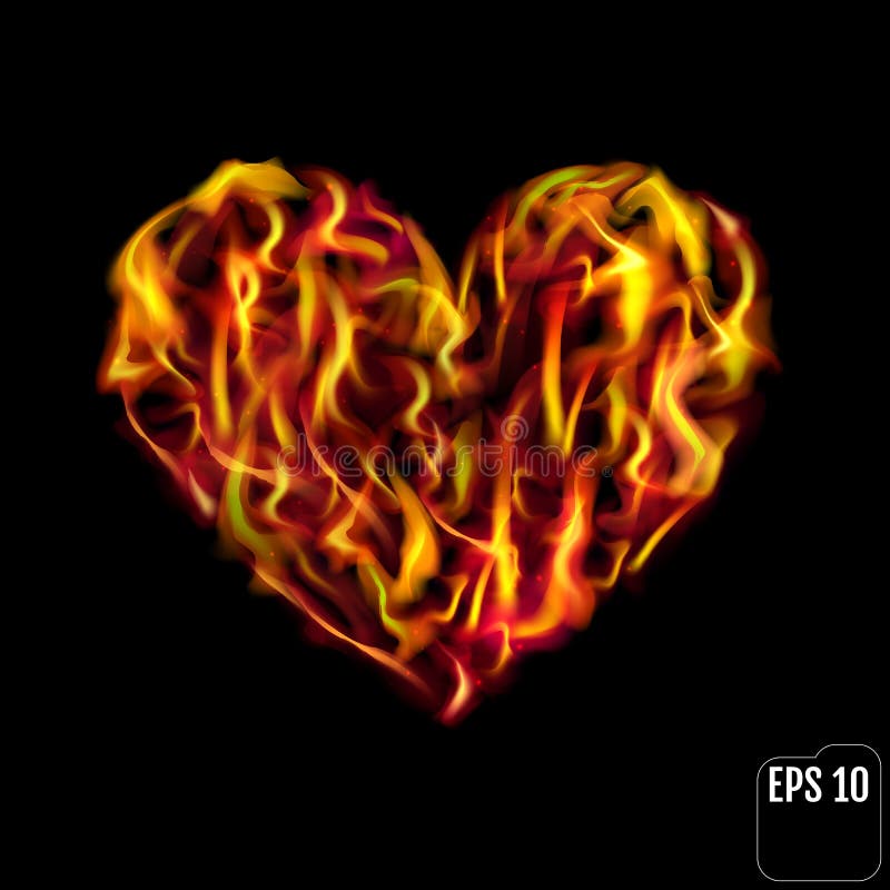 Flaming Heart Isolated on Black Background. Love Symbol Stock Vector ...