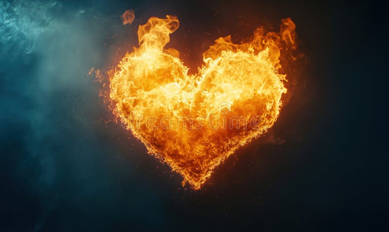 Flaming Heart Shape Symbolizing Passion and Love with Dramatic Fire ...