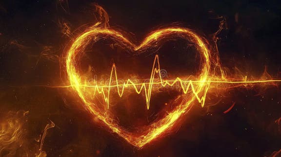 Flaming Heart with Wave Pulse Visualization Stock Illustration - Illustration of captivating ...