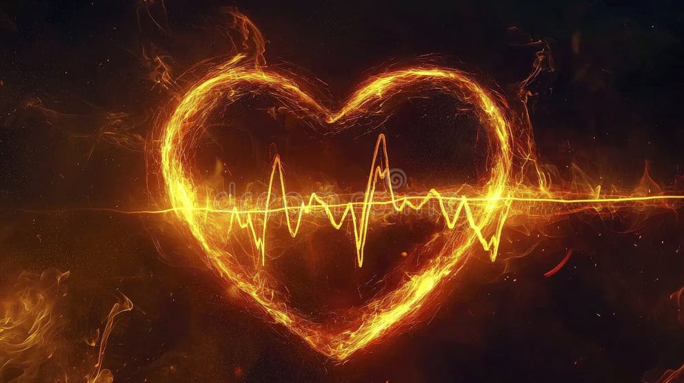 Flaming Heart with Wave Pulse Visualization Stock Illustration ...