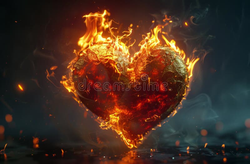 Flaming Human Heart 3D Render with Detailed Anatomical Features Stock ...