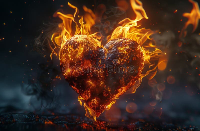 Flaming Human Heart 3D Render with Detailed Anatomical Features Stock ...