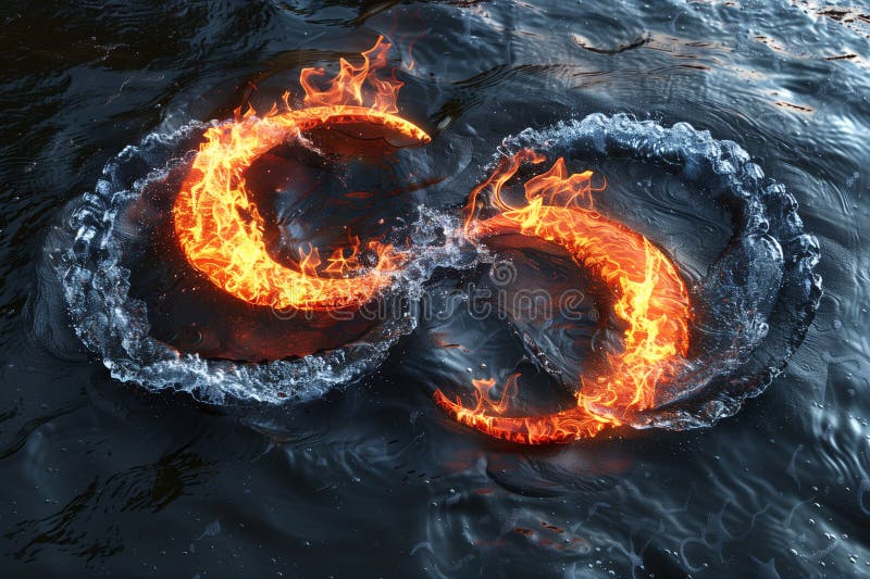 Flaming Infinity Symbol Floating on Dark Water Stock Image - Image of ...
