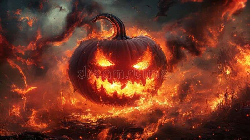 Flaming Jack-o -lantern with Evil Grin in a Blazing Inferno Stock ...
