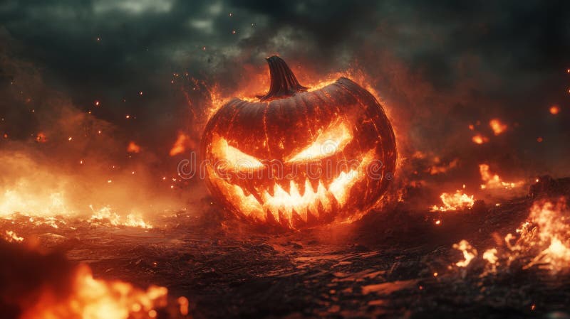 Flaming Jack-O -Lantern with Fiery Background Stock Illustration ...