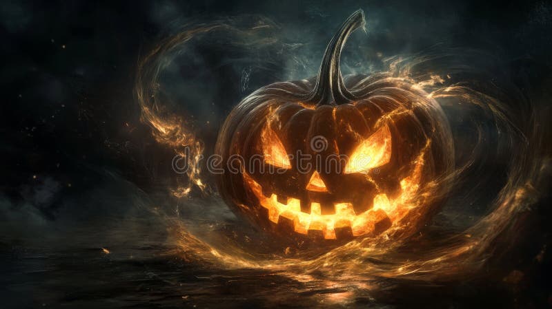 Flaming Jack-o -Lantern with Glowing Eyes Stock Illustration ...