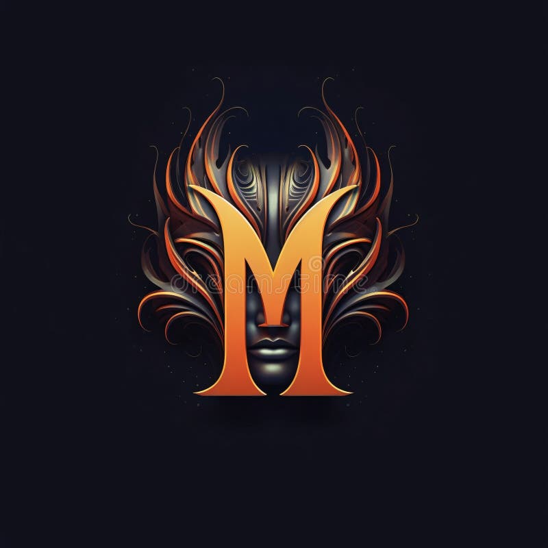 Flaming Letter M with a Beautiful Face. Vector Illustration Stock ...