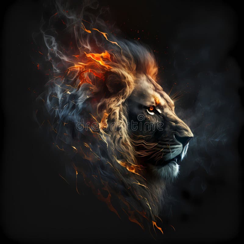 Flaming Lion Head. Generative AI Stock Illustration - Illustration of ...