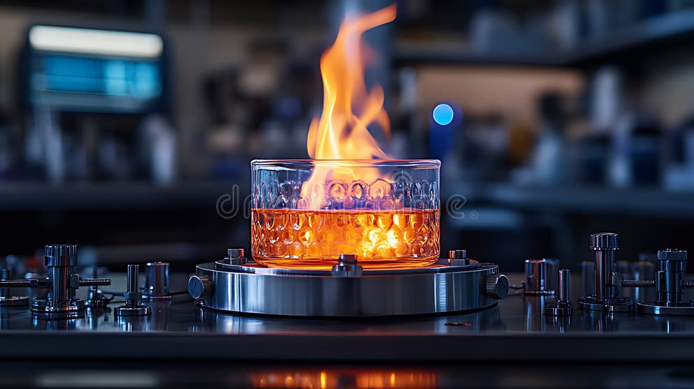 Flaming Liquid in a Glass Beaker on a Lab Instrument Stock Illustration ...