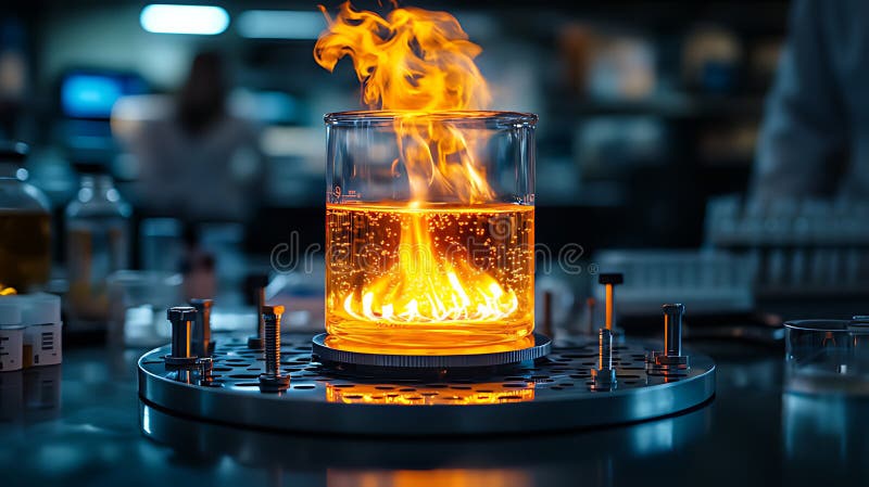 Flaming Liquid in Glass Beaker during Scientific Experiment in ...