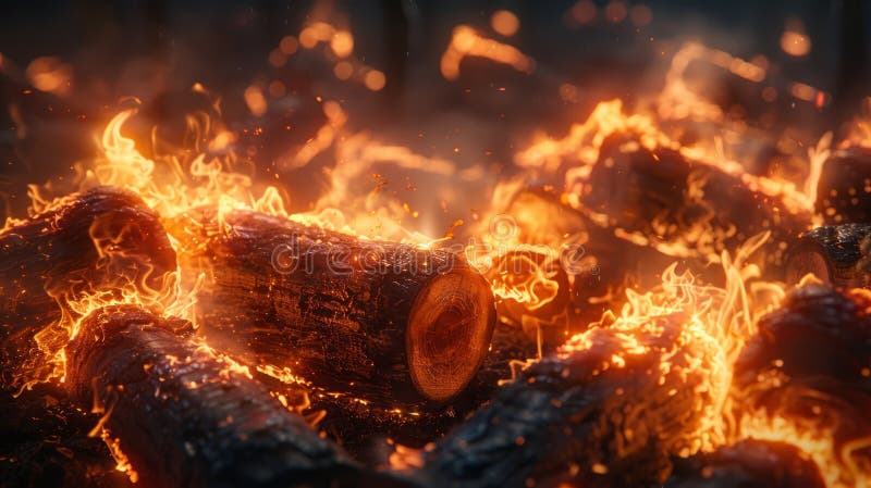 Flaming Logs Burning Brightly in a Forest during the Night Stock Photo ...