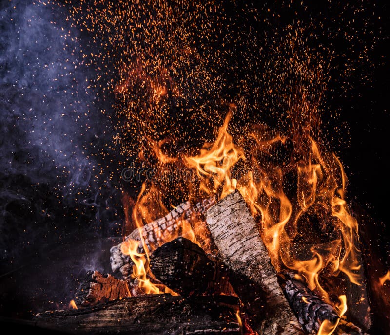 Flaming Logs, Fire Flames Background. Stock Image - Image of embers ...