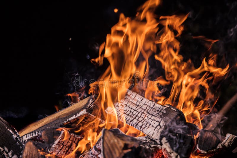 Flaming Logs, Fire Flames Background Stock Image - Image of glowing ...