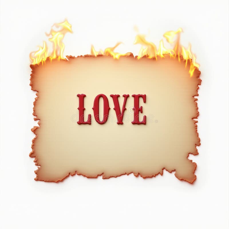 Flaming Love Letter with Burned Paper Edges on a White Background Stock ...