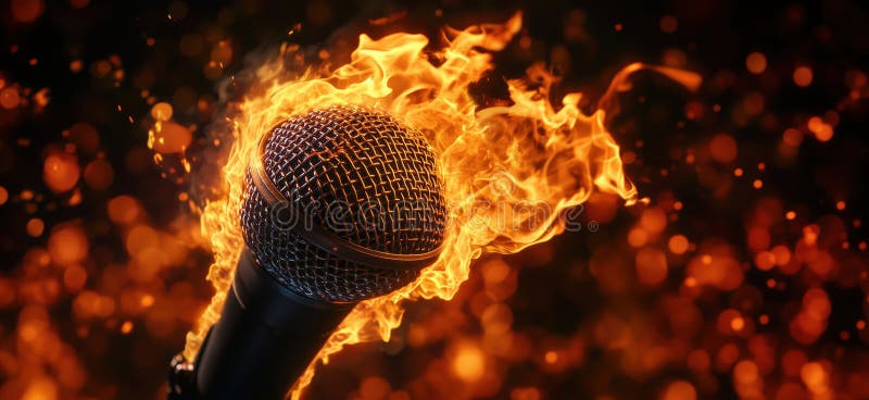 Flaming Microphone with Vibrant Fire and Sparks Creating Dynamic Visual ...