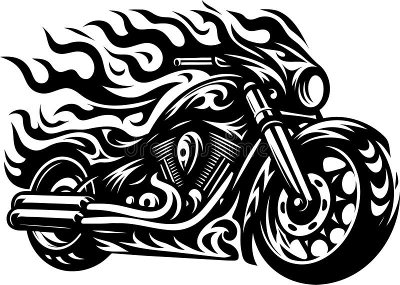 Flaming Motorcycle Illustration with Intricate Details and Dynamic ...