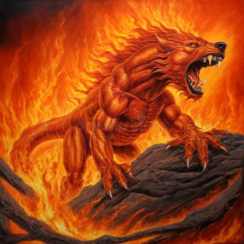 Fiery Creature Roaring in Flames Stock Illustration - Illustration of ...