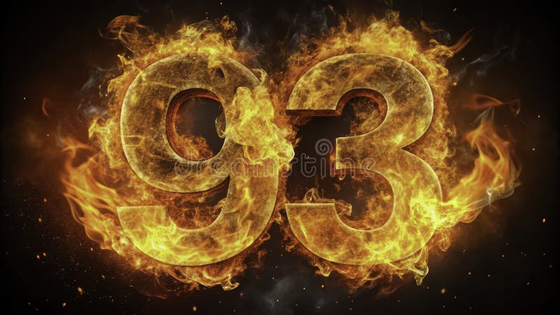 Flaming Number 93 Graphic Design Element with Transparent Background ...