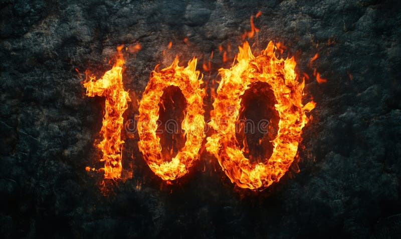 Flaming Number 100 on Textured Stone Background Representing ...