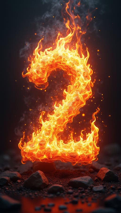 Flaming Number Two Surrounded by Glowing Embers Stock Image - Image of ...