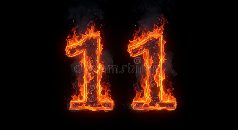 Flaming Numbers Eleven Against Black Background Stock Illustration ...