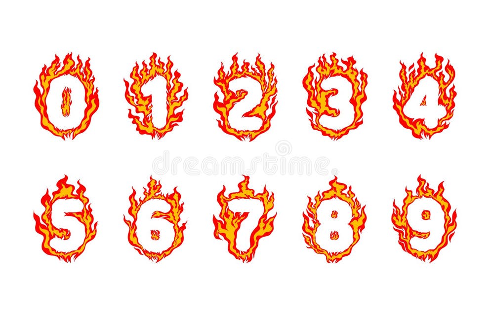 Flaming Numbers Vector Illustration. Fire Text Design. Hot Burning ...
