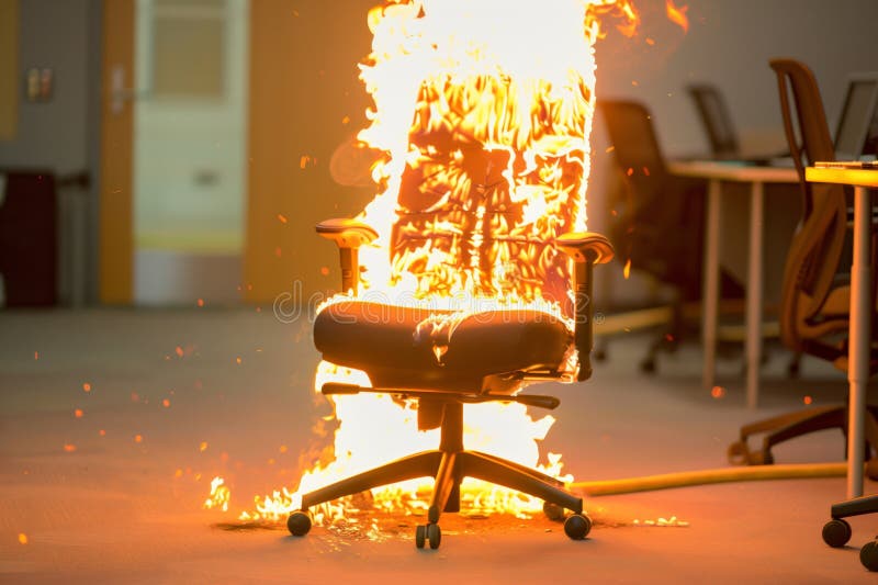 Flaming Office Chair at the Center of a Fire Safety Demonstration Stock ...