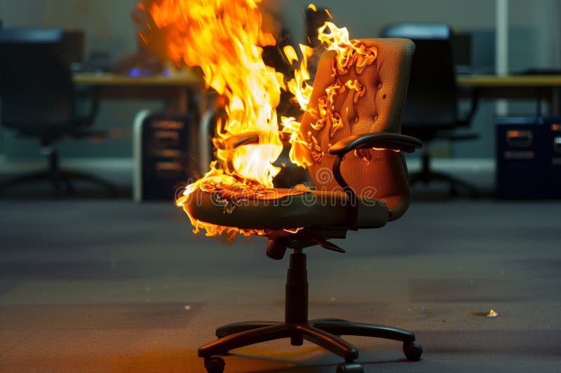 Flaming Office Chair at the Center of a Fire Safety Demonstration Stock ...