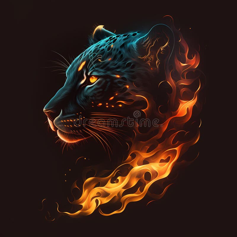 Flaming Panther Head. Generative AI Stock Illustration - Illustration ...