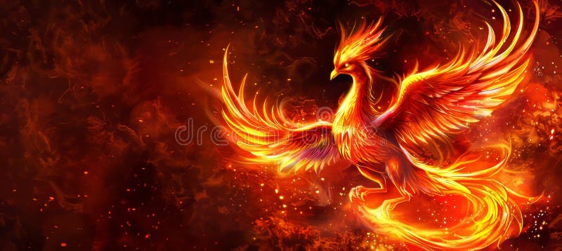 Flaming Phoenix Firebird Mythical Creature Ignites Sparks on Fiery ...