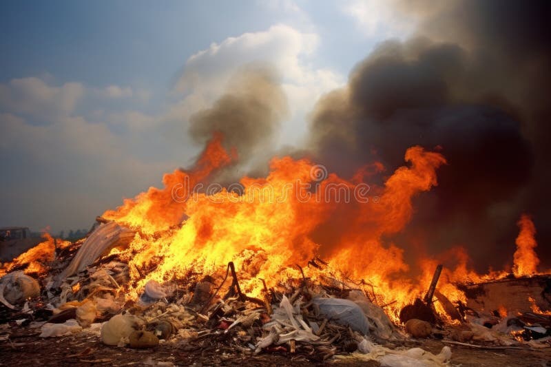 The Flaming Piles of Waste in a Landfill Stock Illustration ...